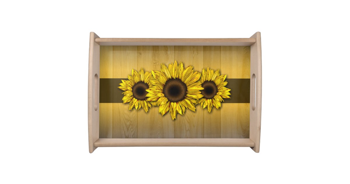 Rustic wood yellow sunflower serving tray | Zazzle