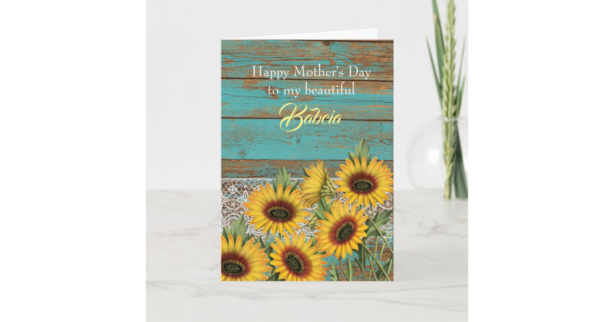 Rustic Wood Yellow Sunflowers Babcia Mother's Day Card | Zazzle