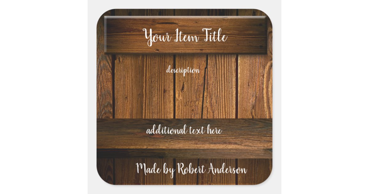 Rustic Wood Your Item Sq Product Label | Zazzle