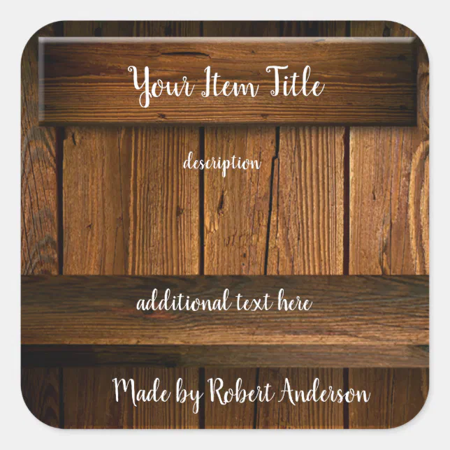 Rustic Wood Your Item Sq Product Label | Zazzle