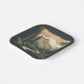 Rustic Woodcut Mountain Forest Landscape Camping Paper Plates | Zazzle