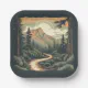 Rustic Woodcut Mountain Forest Landscape Camping Paper Plates | Zazzle