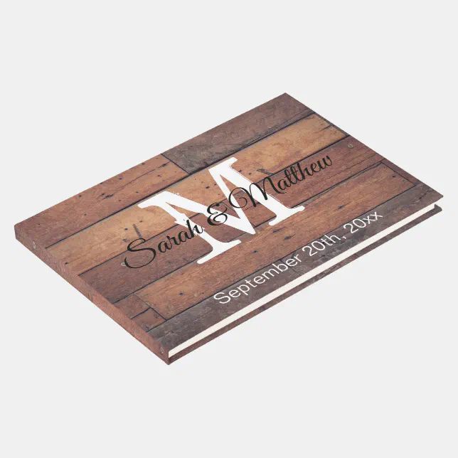 Rustic Wooden Country Farmhouse Wedding Monogram Guest Book | Zazzle