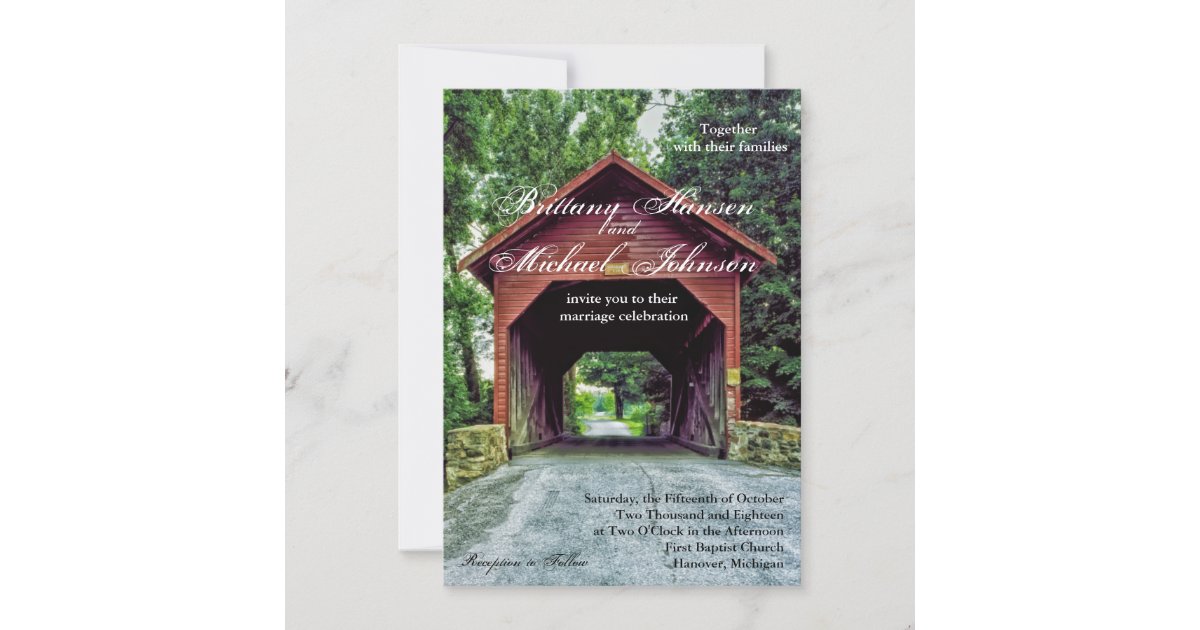 Rustic Wooden Covered Bridge Wedding Invitation | Zazzle