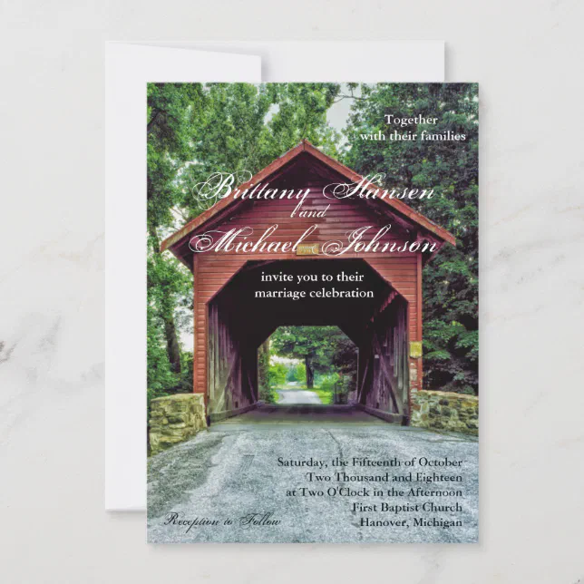 Rustic Wooden Covered Bridge Wedding Invitation | Zazzle