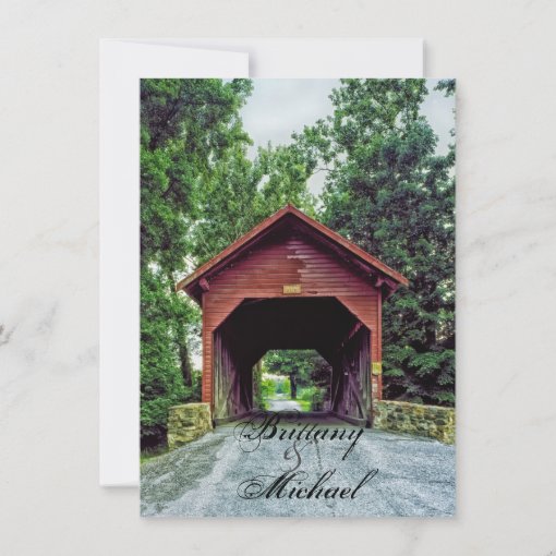 Rustic Wooden Covered Bridge Wedding Invitation | Zazzle