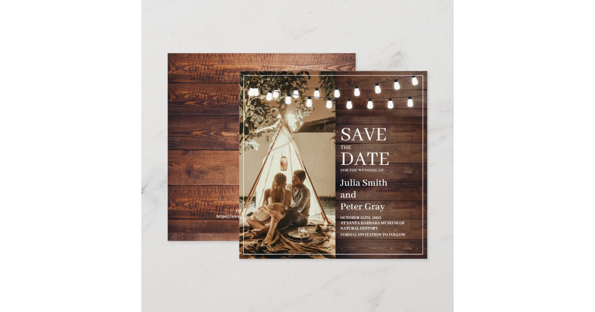 Rustic Wooden Custom Photo Square Save The Date Invitation | Zazzle