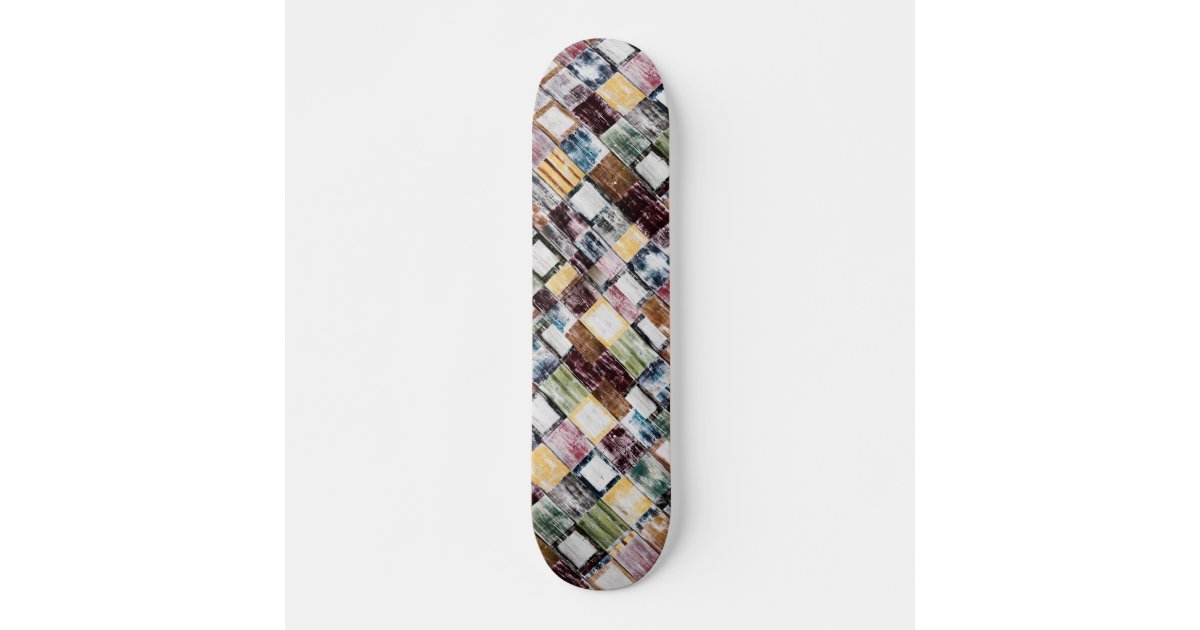 Rustic Wooden Modern Colorful Block Pattern Skateboard | Zazzle