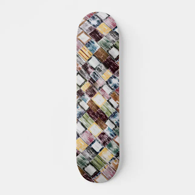 Rustic Wooden Modern Colorful Block Pattern Skateboard | Zazzle