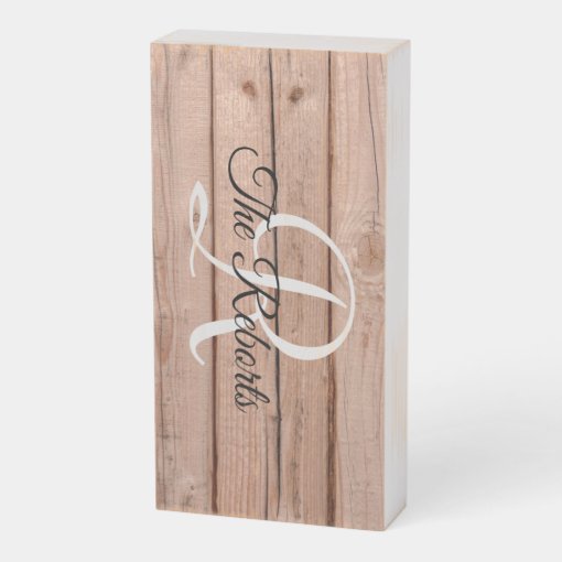Rustic Wooden Monogram Script Wood Box Sign | Zazzle