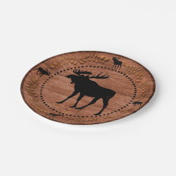 Rustic wooden moose circle paper plates | Zazzle
