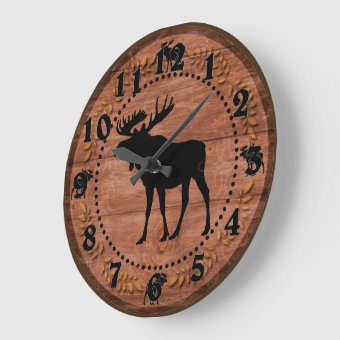 Rustic wooden moose circle wall clock | Zazzle