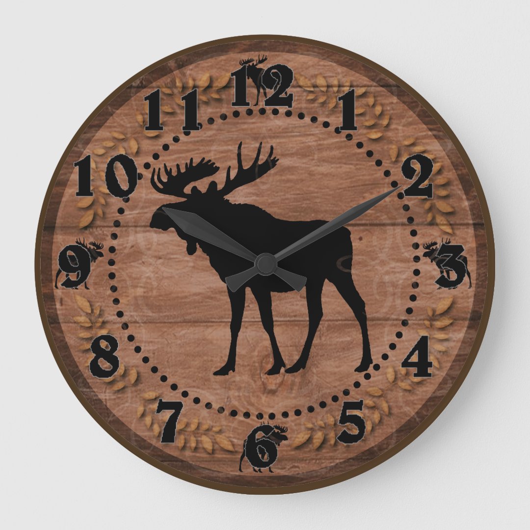 Rustic wooden moose circle wall clock | Zazzle
