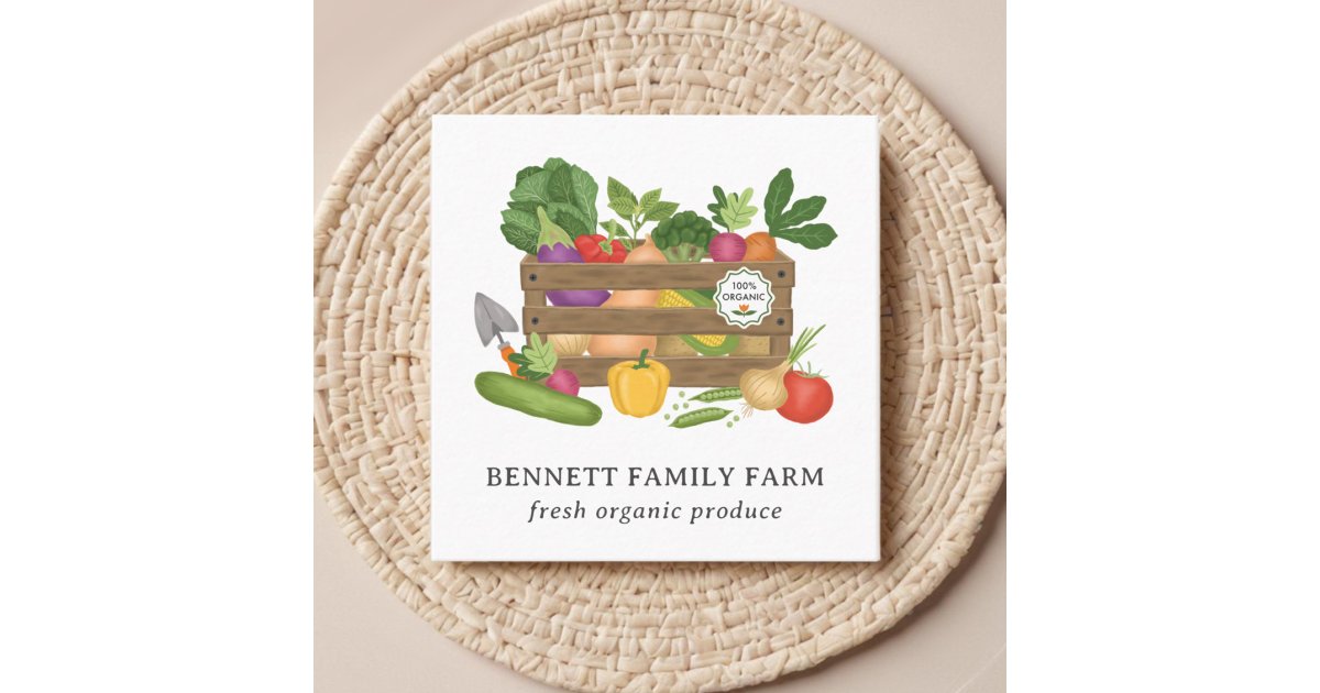 Rustic Wooden Vegetable Crate Farm Produce Square Business Card | Zazzle
