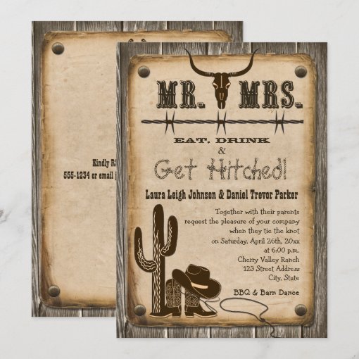 Rustic Wooden Western Style Wedding Invitation | Zazzle