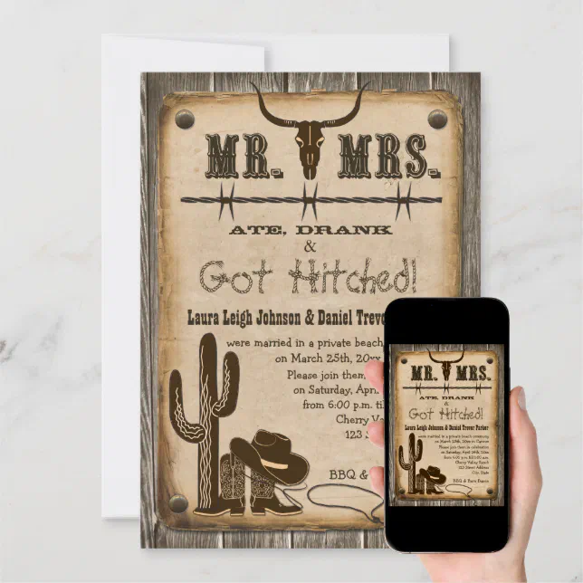 Rustic Wooden Western Wedding Reception Invite | Zazzle