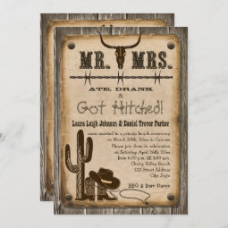 Rustic Wooden Western Wedding Reception Invite | Zazzle