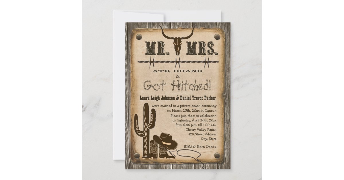 Rustic Wooden Western Wedding Reception Invite | Zazzle