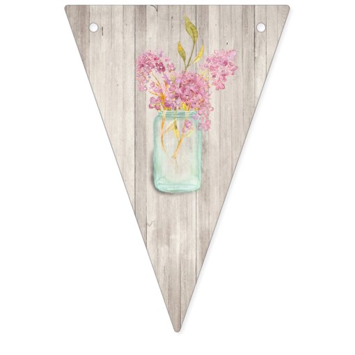 Rustic Woodgrain Mason Jar Pink Floral Wedding Bunting Flags | Zazzle