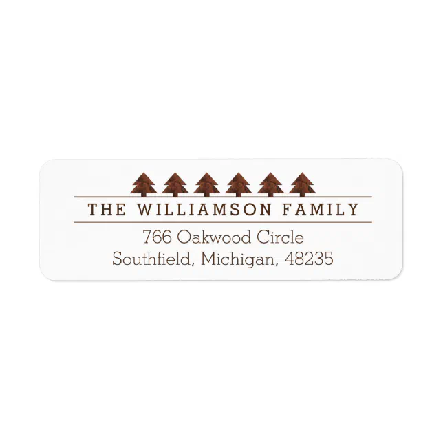 Rustic Woodgrain Outdoor Pine Tree Forest Family Label | Zazzle