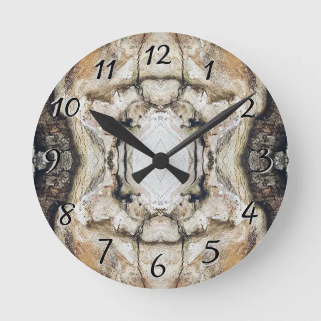 Rustic Woodland All Natural Tree Bark Theme Round Clock | Zazzle