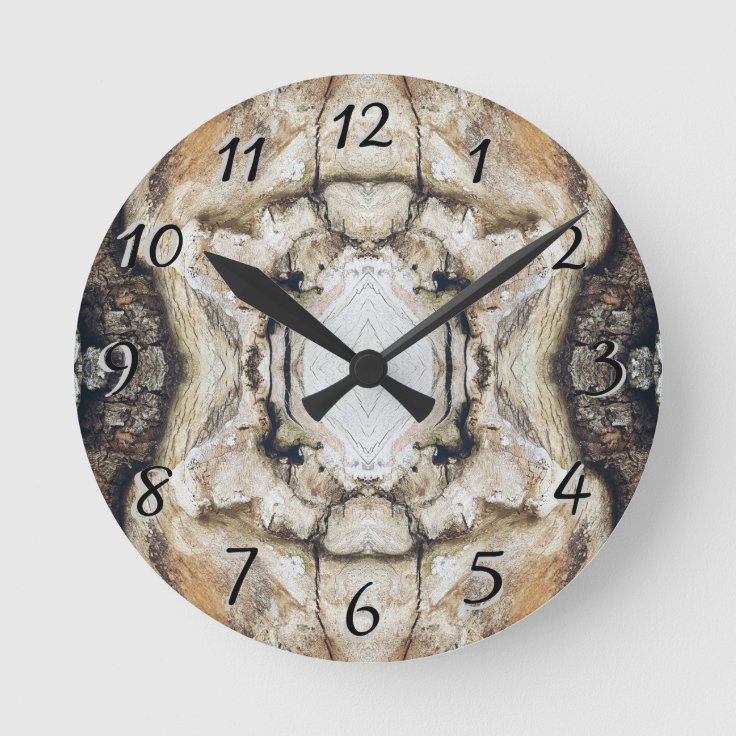 Rustic Woodland All Natural Tree Bark Theme Round Clock | Zazzle