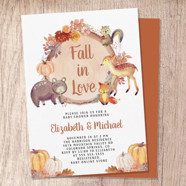 Rustic Woodland Animals Autumn Baby Shower Invitation | Zazzle