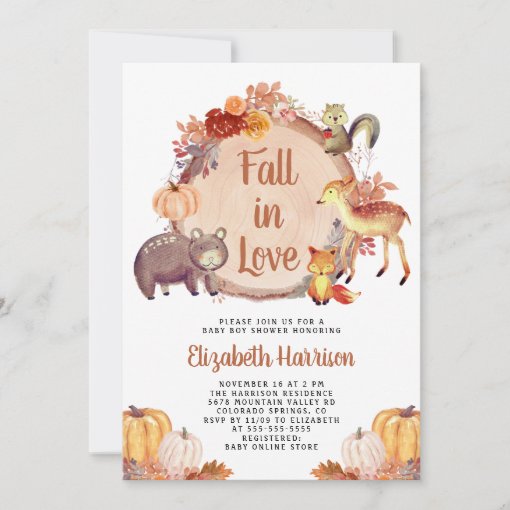 Rustic Woodland Animals Autumn Baby Shower Invitation | Zazzle