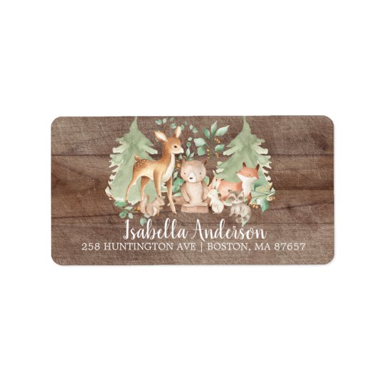 Rustic Woodland Animals Baby Shower Address Label | Zazzle.com