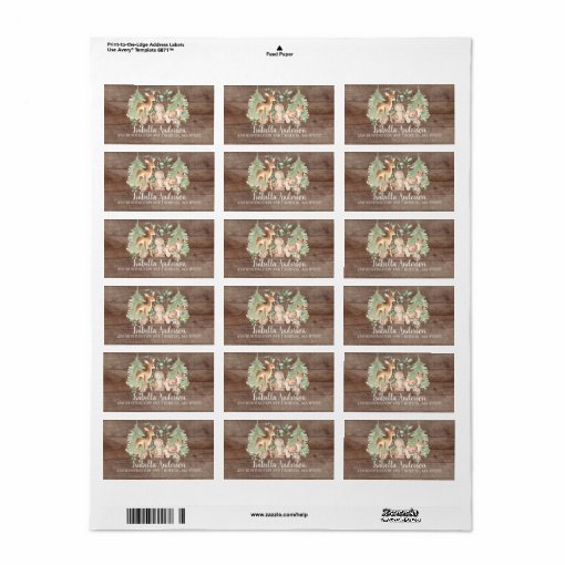 Rustic Woodland Animals Baby Shower Address Label | Zazzle