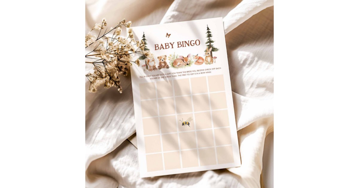 Rustic Woodland Animals Baby Shower Bingo Game | Zazzle