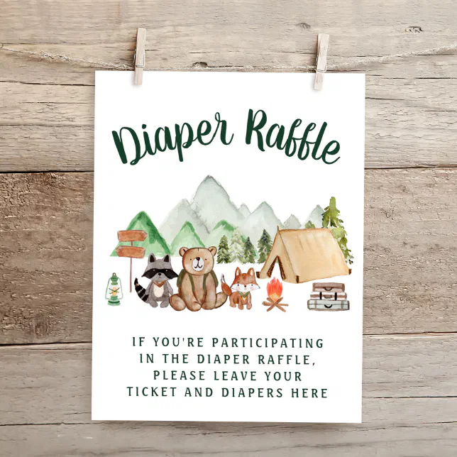 Rustic Woodland Animals Baby Shower Diaper Raffle Poster | Zazzle