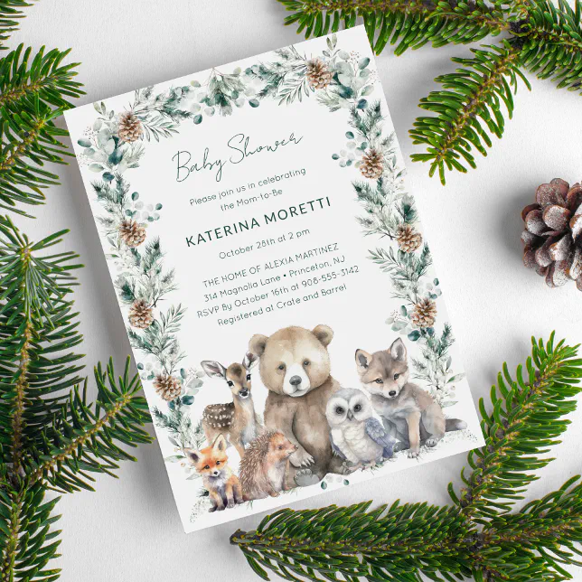Rustic Woodland Animals Baby Shower Invitation | Zazzle