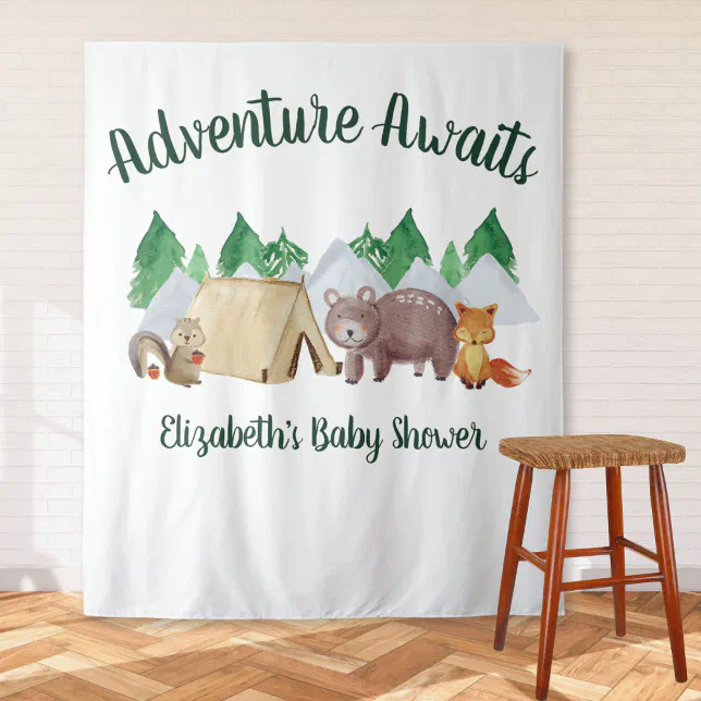 Rustic Woodland Animals Baby Shower Tapestry | Zazzle