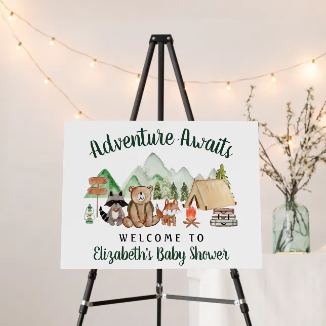 Rustic Woodland Animals Baby Shower Welcome Foam Board | Zazzle
