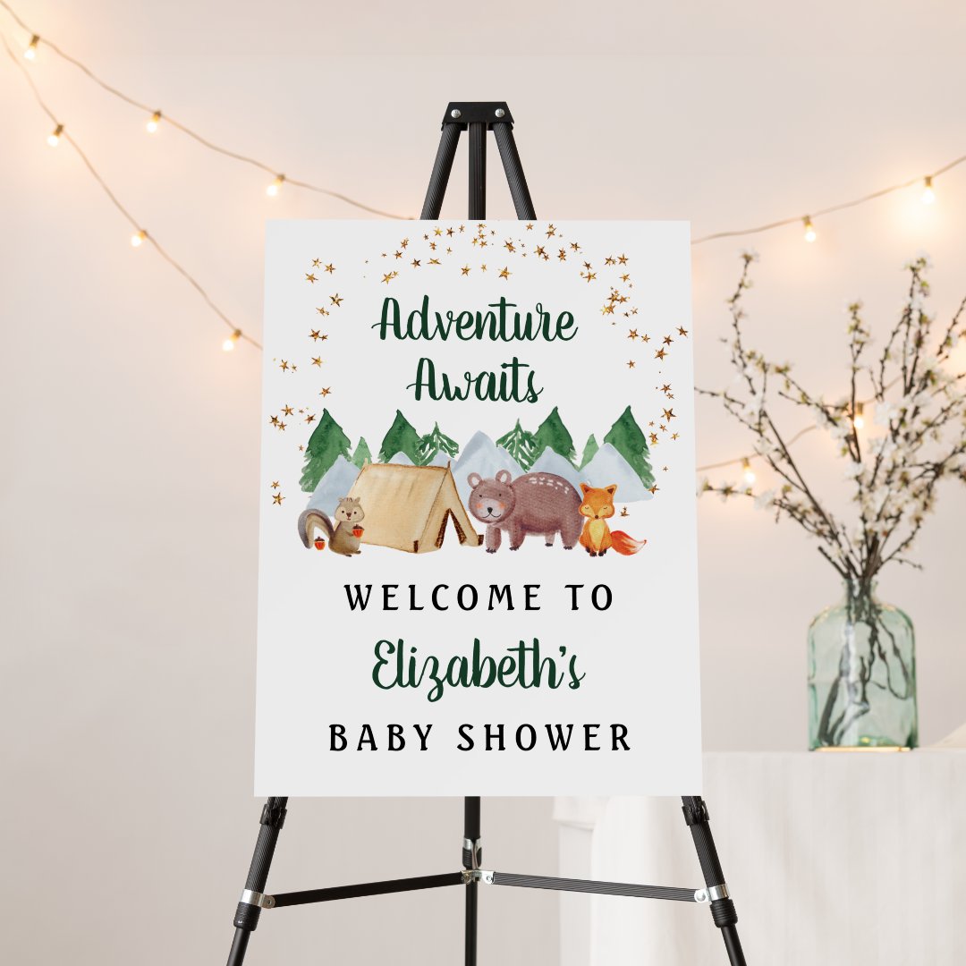 Rustic Woodland Animals Baby Shower Welcome Foam Board | Zazzle