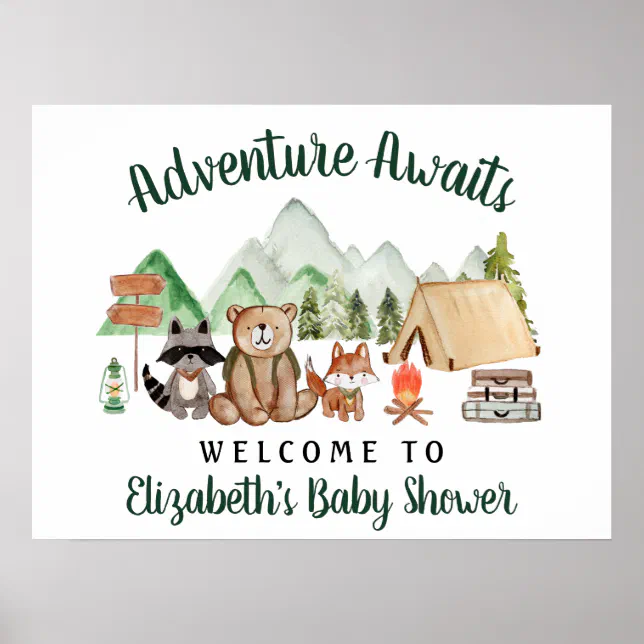 Rustic Woodland Animals Baby Shower Welcome Poster | Zazzle