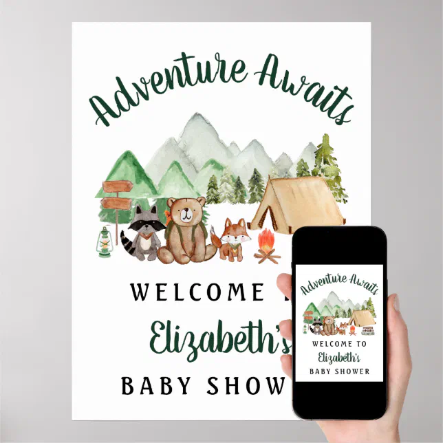 Rustic Woodland Animals Baby Shower Welcome Sign | Zazzle