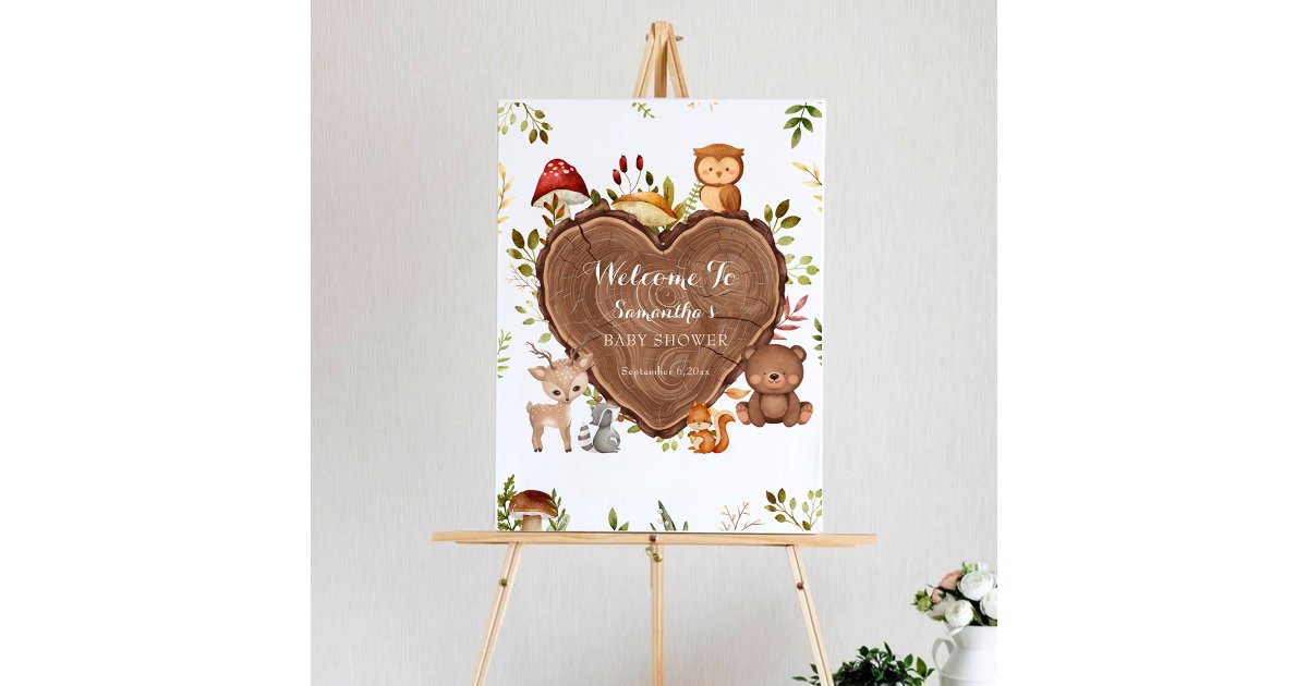 rustic Woodland Animals Baby Shower Welcome sign | Zazzle