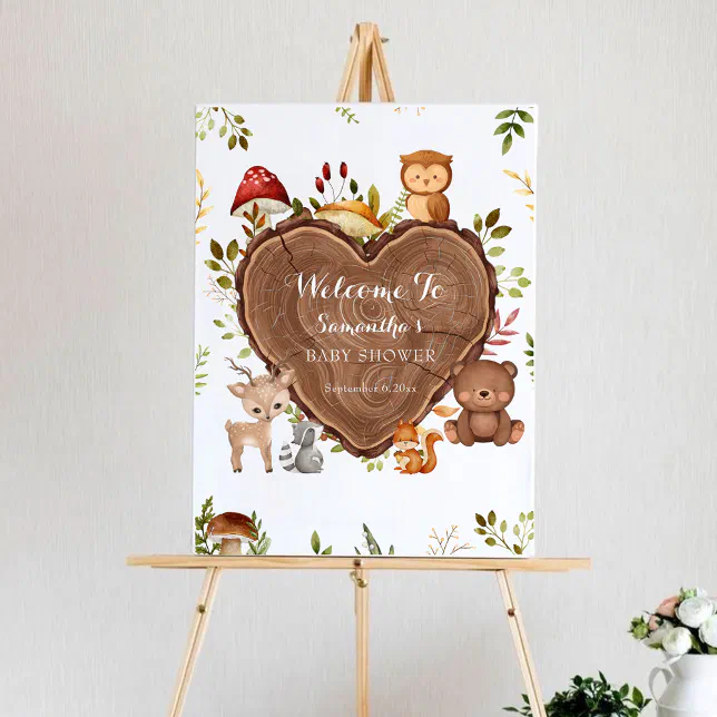 rustic Woodland Animals Baby Shower Welcome sign | Zazzle