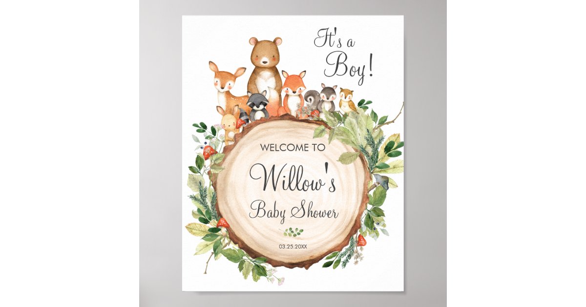 Rustic Woodland Animals Baby Shower Welcome Sign | Zazzle