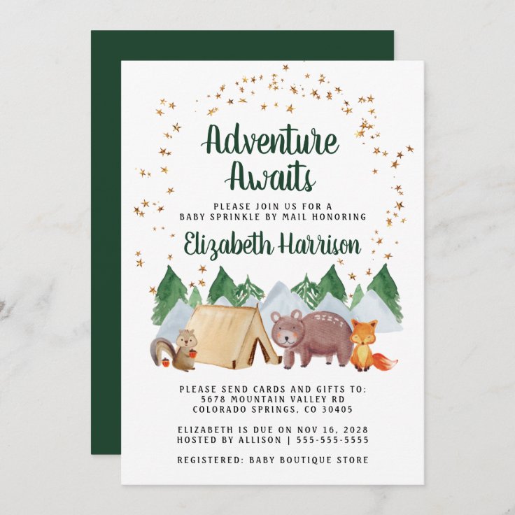Rustic Woodland Animals Baby Sprinkle By Mail Invitation | Zazzle