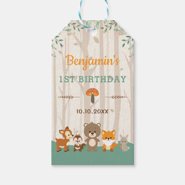 Rustic Woodland Animals Birthday Baby Shower Gift Tags | Zazzle