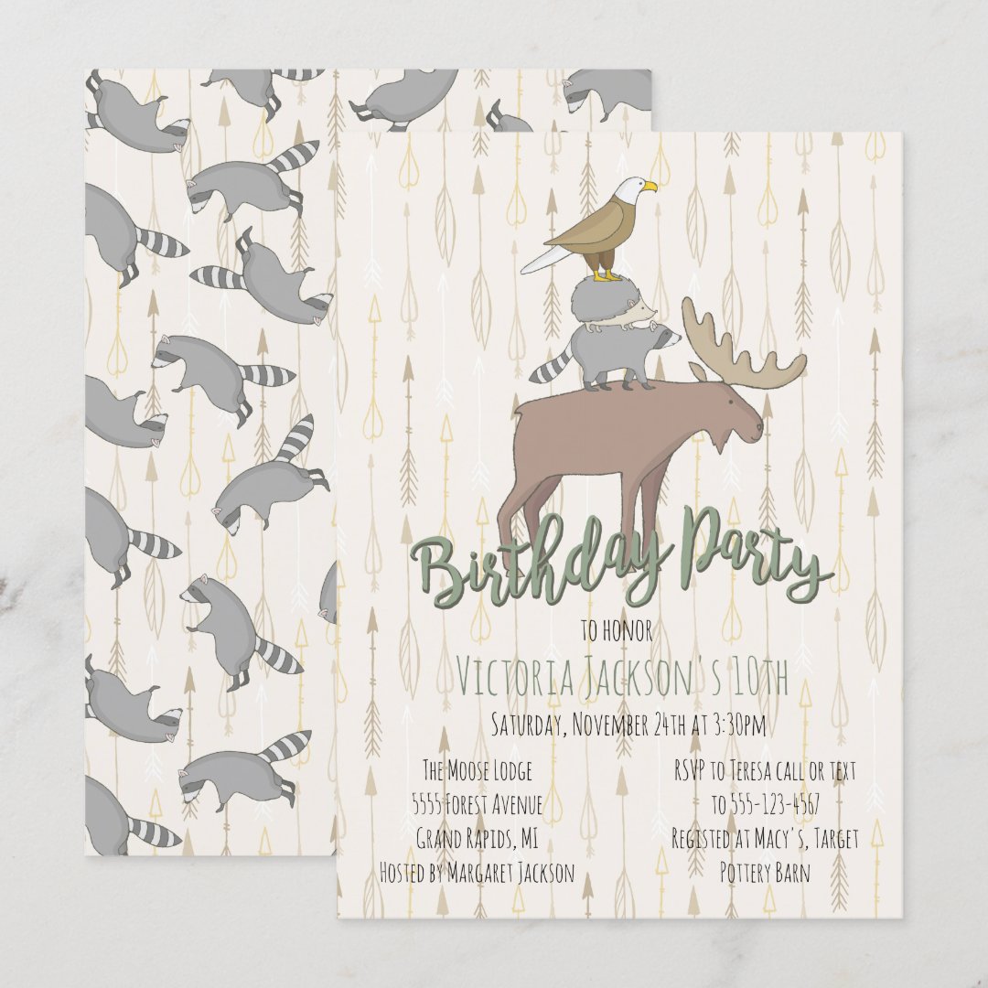 Rustic Woodland Animals Birthday Party Invitation | Zazzle
