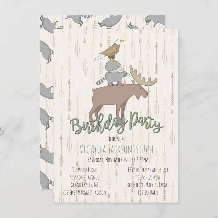 Rustic Woodland Animals Birthday Party Invitation | Zazzle