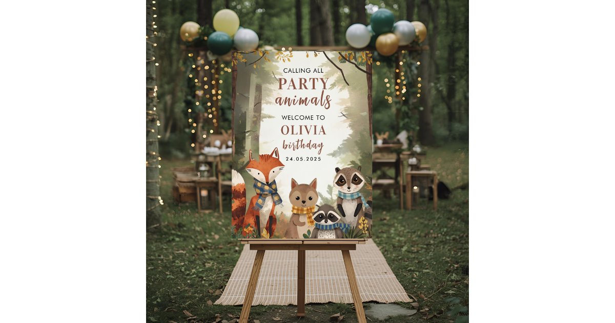 Rustic Woodland Animals Birthday Welcome Foam Board | Zazzle