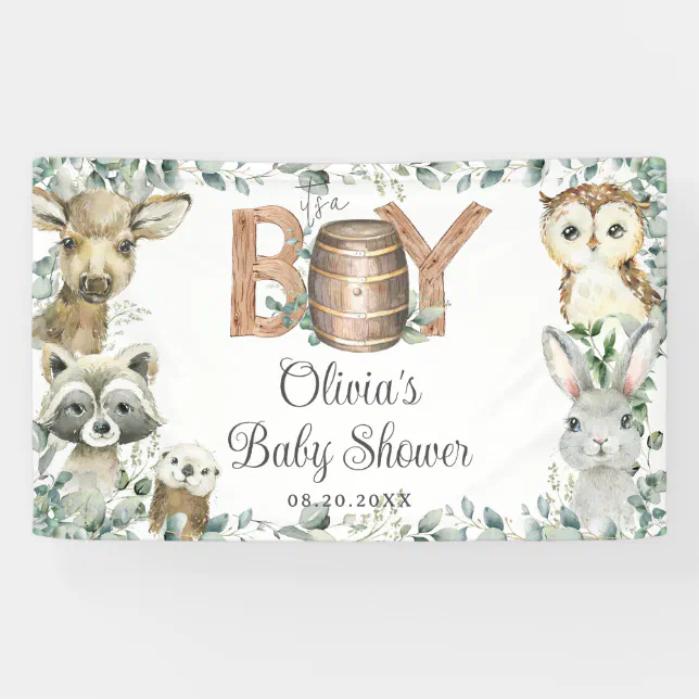 Rustic Woodland Animals Boy Baby Shower Backdrop Banner | Zazzle