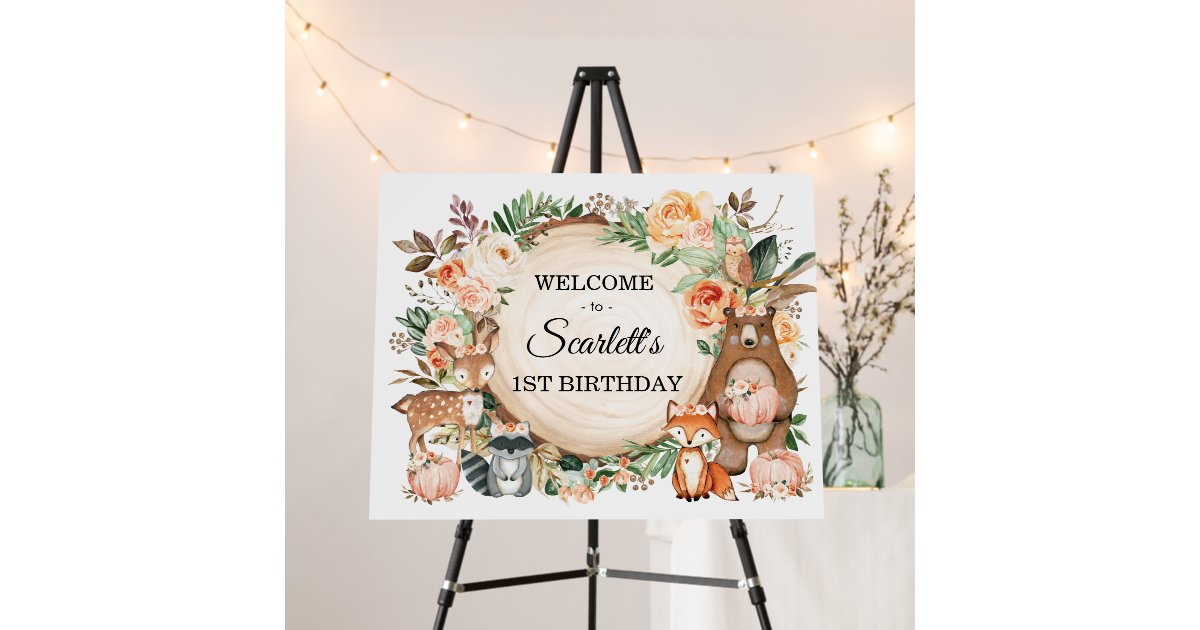 Rustic Woodland Animals Fall Floral Birthday Party Foam Board | Zazzle