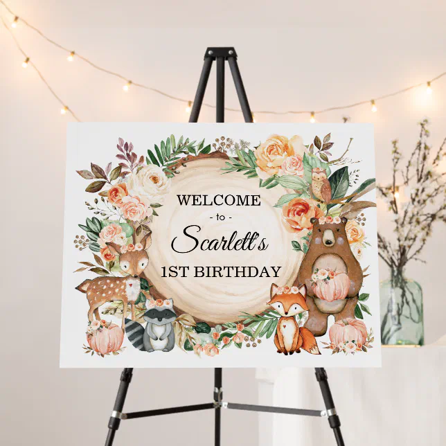Rustic Woodland Animals Fall Floral Birthday Party Foam Board | Zazzle