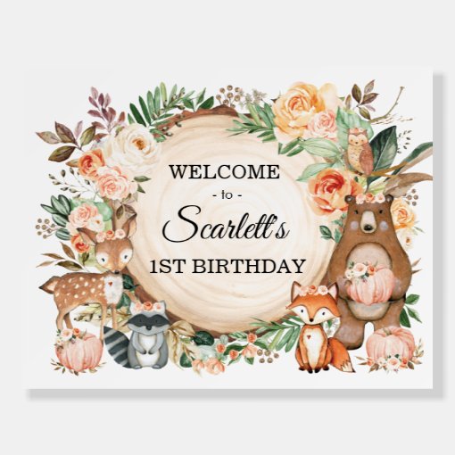 Rustic Woodland Animals Fall Floral Birthday Party Foam Board | Zazzle